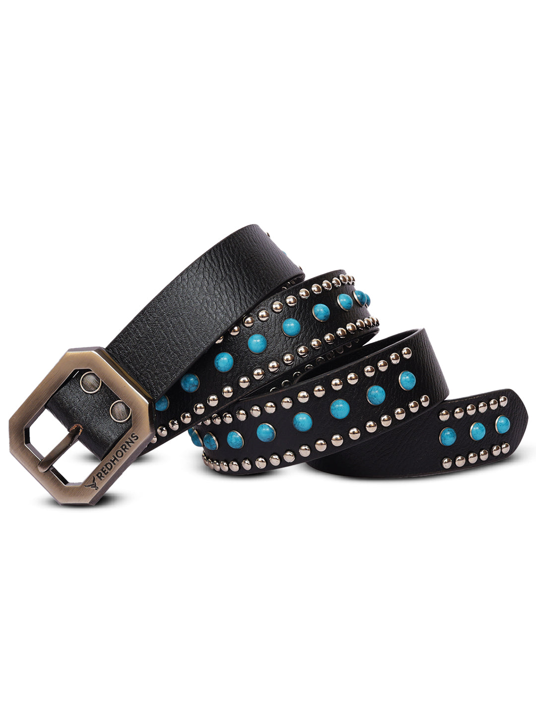 Men s Casual Black Punk Rivet Leather Belt Redhorns